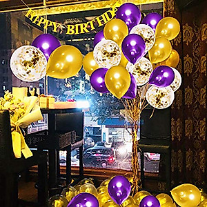 50PCS Purple Balloon Garland with Gold Confetti Balloons Kit, 12 Inch Premium Latex Balloons for Party Supplies, Great for Wedding Anniversary Baby Shower Birthday Festival Decorations