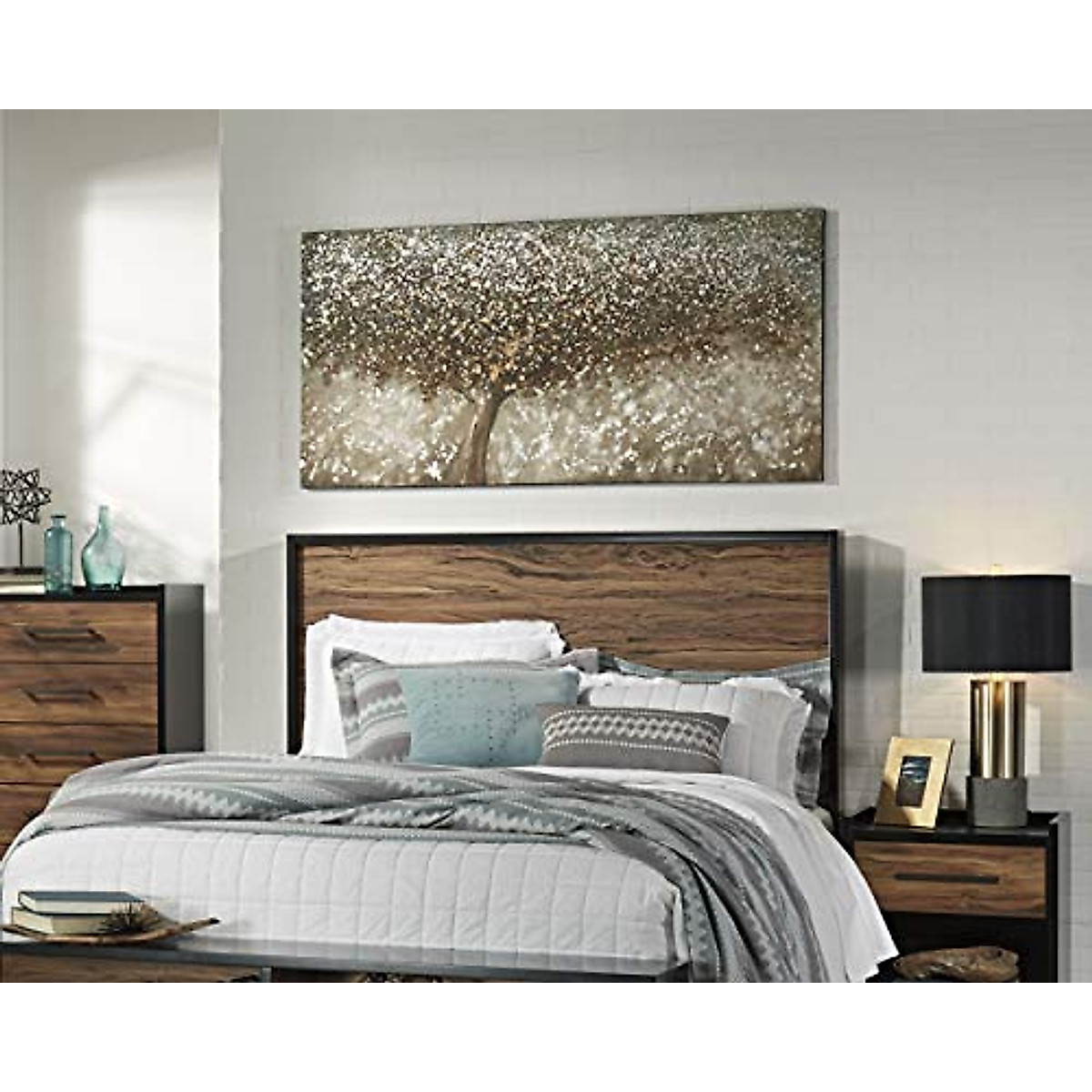 Signature Design by Ashley O'Kiera Abstract Hand Painted Tree Canvas Wall Art, 60 x 30, Green & Brown