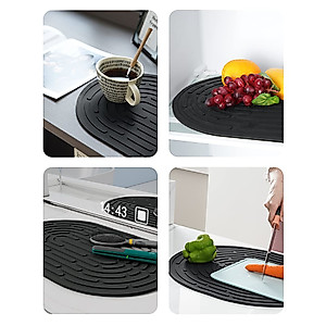 Dish Drying Mat-Silicone Drying Mats for Kitchen Counter-12"x18"Heat Resistant Mat Kitchen Gadgets Accessories-Bar Mat Coffee Mat Drying Pad for Countertop BLACK
