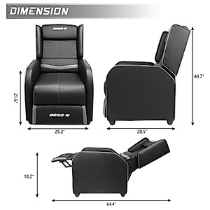 BOSSIN Gaming Recliner Chair for Adults 400lbs Racing Style Sofa Big and Tall PU Leather Recliner Seating Modern Ergonomic Lounge Recliner Chair Comfortable Home Movie Theater for Living Room(Gray)