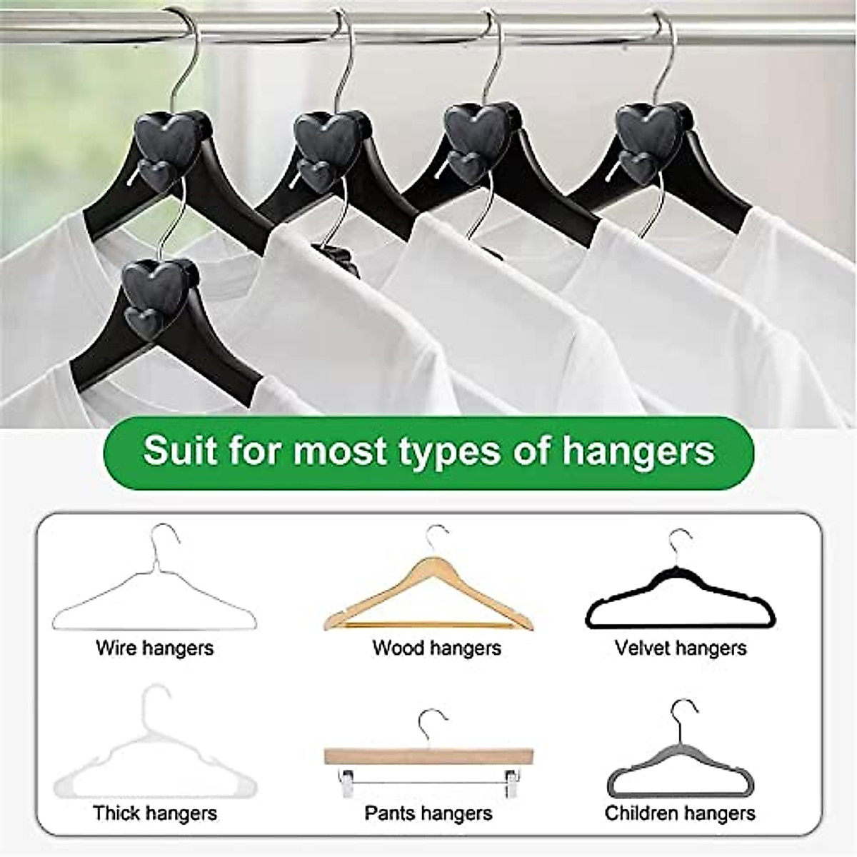 Space Triangles for Hangers, 12 Pcs Space Saving Closet Organizers and Storage Shelves Hanger Extender for Heavy Duty Cascading Connection Hook (Heart Shape)