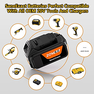 SaneExact [4 Pack] 20V 6.0Ah Replacement Battery for Dewalt 20V Max Batteries Compatible with Original Charger and DCD/DCF/DCG/DCS Series Cordless Power Tools DCB206 (4 PC)