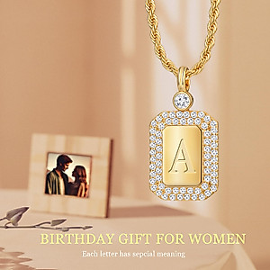 Valentine's Day Gift Gold Initial Necklaces for Women, Letter Necklace for Her Birthday Gift for Friends, Yellow Gold Initial Pendant Necklace with Rope Chain, Gold Plated, Cubic Zirconia