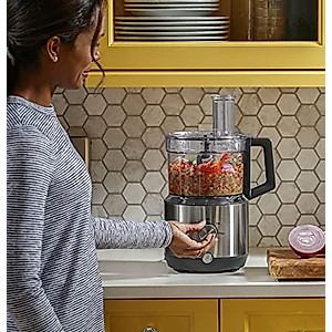 GE Food Processor | 12 Cup | Complete With 3 Feeding Tubes, Stainless Steel Mixing Blade & Shredding Disc | 3 Speed | Great for Shredded Cheese, Chicken & More | Kitchen Essentials | 550 Watts