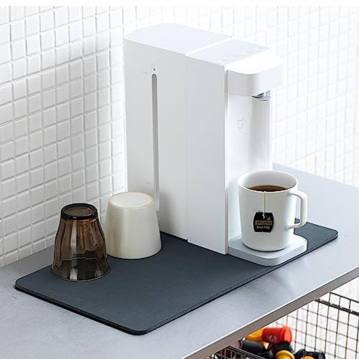 Taiyang Drying Mat for Kitchen Counter, Absorbent Drainer Mats, Dish Drying Pad with Non-Slip Bottom, Heat-Resistant, Suitable for Kitchen, Pet Drinking, Diatom Mud Mat(Graphite Black, 12"x16")