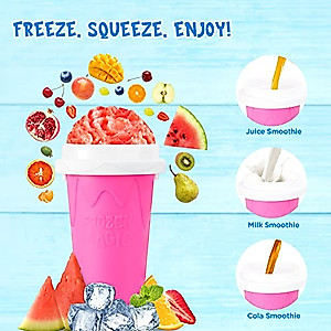 Slushy Cup Slushie Cup, Slushy Maker Cup, Quick Frozen Magic Squeeze Cup, Double Layer Slush Cup Squeeze, Homemade Summer DIY Milk Shake Ice Cream Maker, Cool Stuff Birthday Gifts for Kids (Pink)