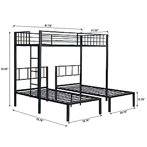 EMKK Triple Twin-Over Double Twin Bunk Bed for Kids Bedroom,Sturdy Triple Bunkbed,3 Twin-Size beds,No Box Spring Needed,Space Saving Design