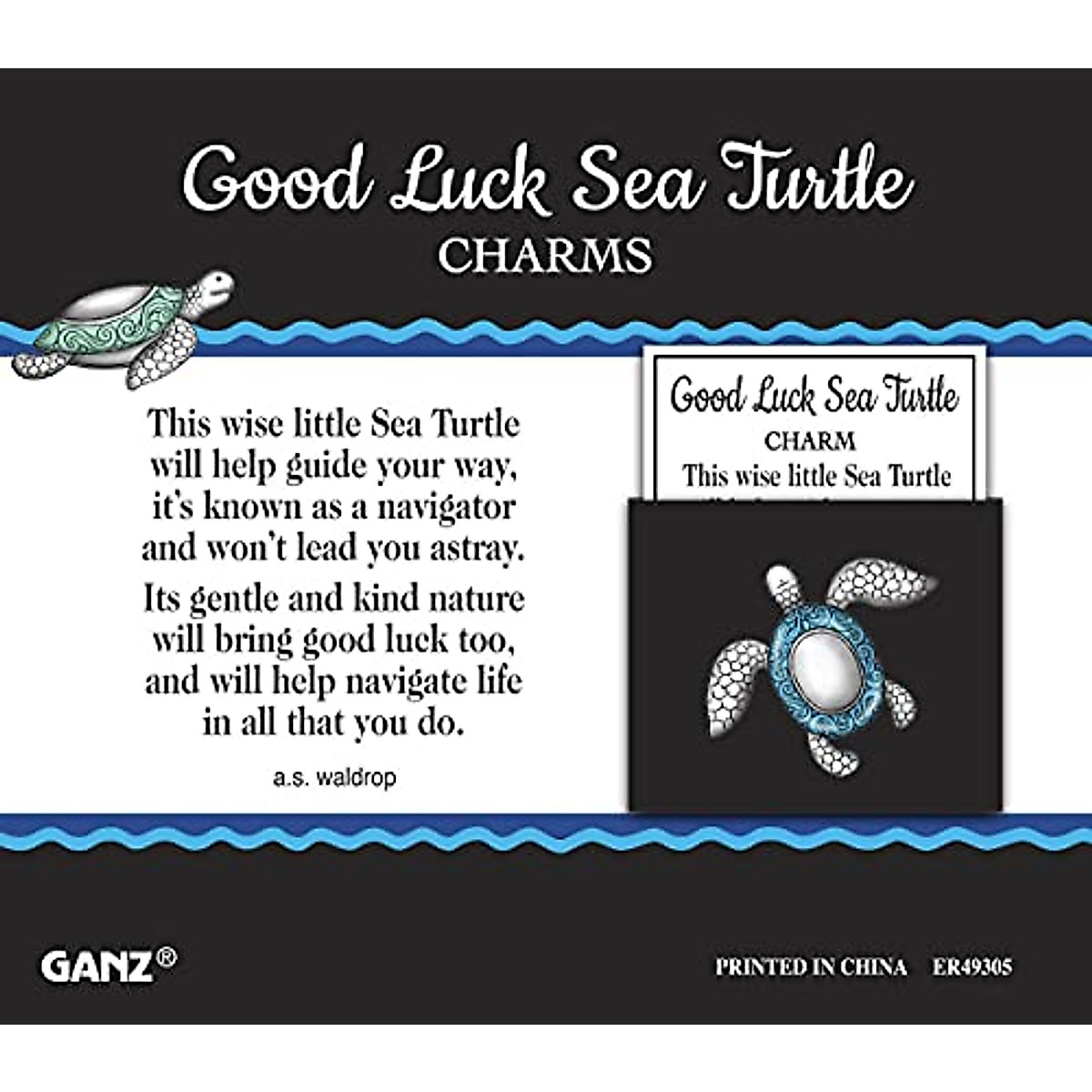 Ganz Good Luck Sea Turtle Pocket Charm with Story Card (Aqua)