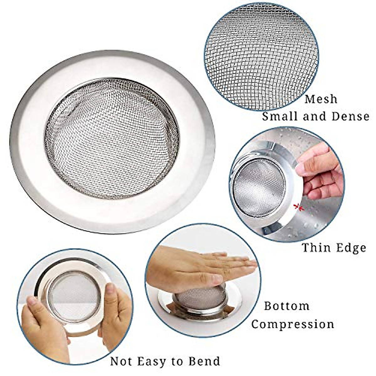 Sink Tub Strainer Screen Stainless Steel Fits 3"- 3 1/2" Drains - Kitchen Tools