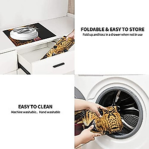 Leopard Printed Drying Mat For Kitchen Ultra Absorbent Microfiber Dishes Drainer Mats Non-Slip Silicone Quick Dry Pad - 18 X 16inch