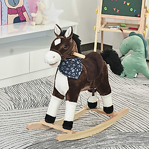 Qaba Kids Plush Ride-On Rocking Horse Toy Cowboy Rocker with Fun Realistic Sounds for Child 3-6 Years Old, Brown