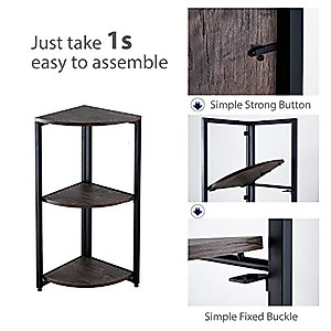 XRESLUCO Corner Shelf, 3-Tier Corner Bookshelf, 12 x 12 x 28.5 Inches Corner Shelf Stand for Living Room, Bedroom and Home Office, Easy to Assemble, Rustic Brown