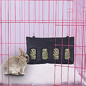 TSLIVE Rabbit Hay Feeder Bag, Guinea Pig Hay Feeder Storage, Rabbit Hay Bag, Guinea Pig Hay Feeder,18in X11 in Small Animal Feeder Bag,600D Oxford Cloth Fabric (Black)