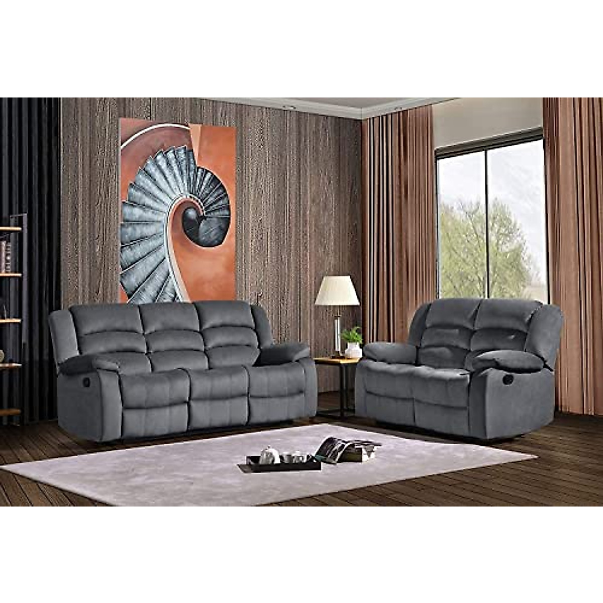 Blackjack Furniture Winthrop Microfiber, Modern Recliner Chair for Living Room and Home Theater, 60" L x 35" W x 40" H, Den Loveseat, Gray