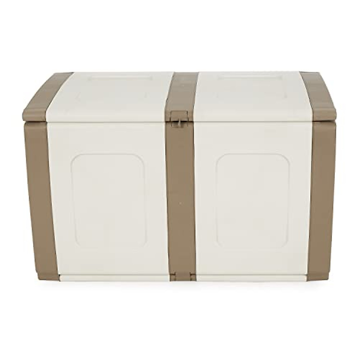 Homeplast Regular 52.83 Gallon Capacity Indoor Outdoor Heavy Duty Plastic Deck Box Storage Trunk, Beige/White