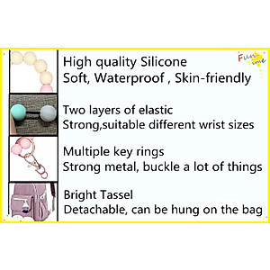 Sither Silicone Keychain Ring for Women Cute Keyring Bracelet Bangle with Tassel Car Keychain Holder for Mom Gift (khaki)