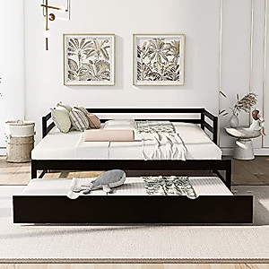 Merax Wood Daybed with Pop Up Trundle Twin to King Triple Sofa Bed for Kids Teens Adults/No Box Spring Needed Espresso
