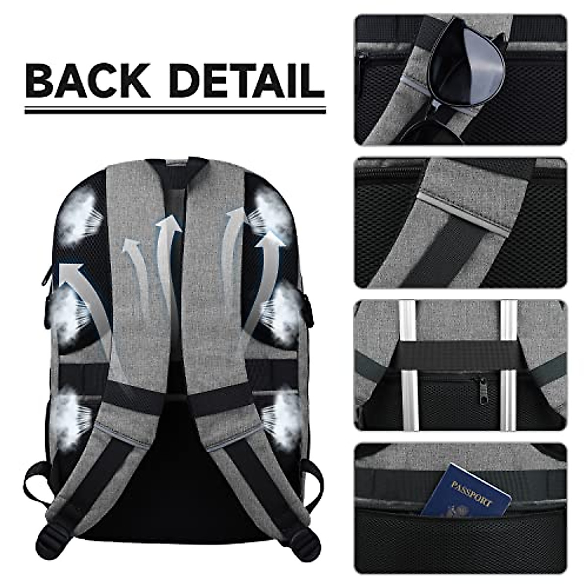 Lapsouno Laptop Backpack, Large Backpack, Travel Backpack, Extra Large TSA 17 Inch Carry on Backpack, Anti-Theft Backpack with USB Port, Water Resistant Computer Backpack Gift for Men Women,Grey