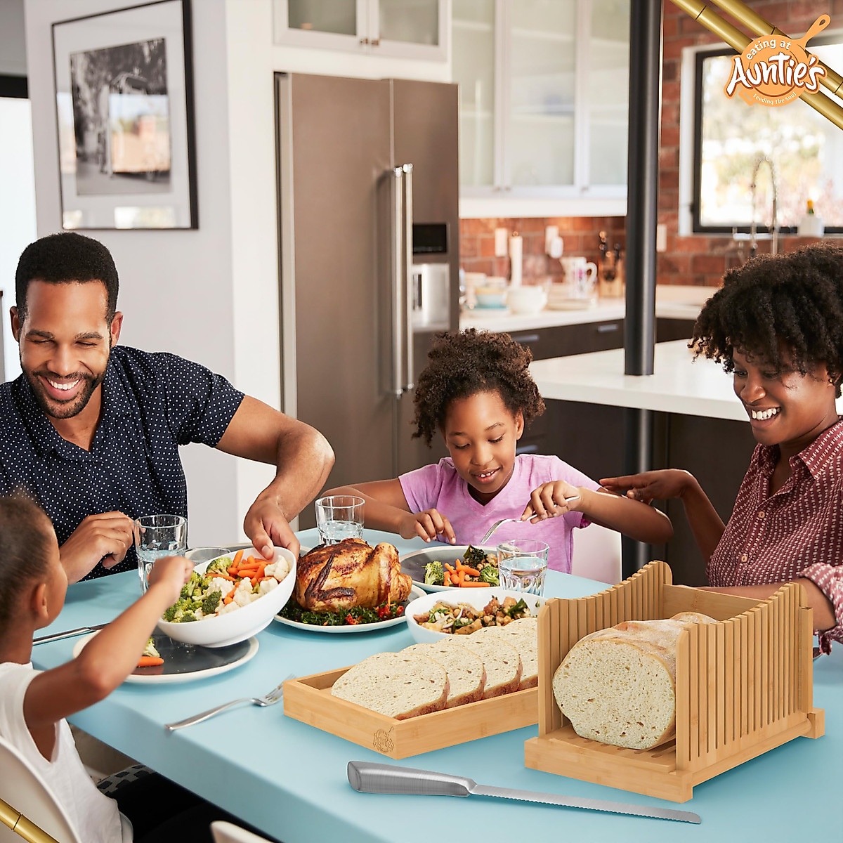 Bamboo Bread Slicer with Professional Bread Knife & Crumb Catcher Tray – Fully Adjustable for 3 Slice Thickness & Extra Tall Cutter Guide – Enjoy Homemade Bread Like Bagel, Sourdough, Cake