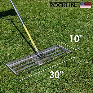 Rocklin™ Lawn Leveling Rake | Levelawn Tool | Level Soil or Dirt Ground Surfaces Easily | 30” x 10” Ground Plate | 78” Extra Long Handle | Stainless Steel