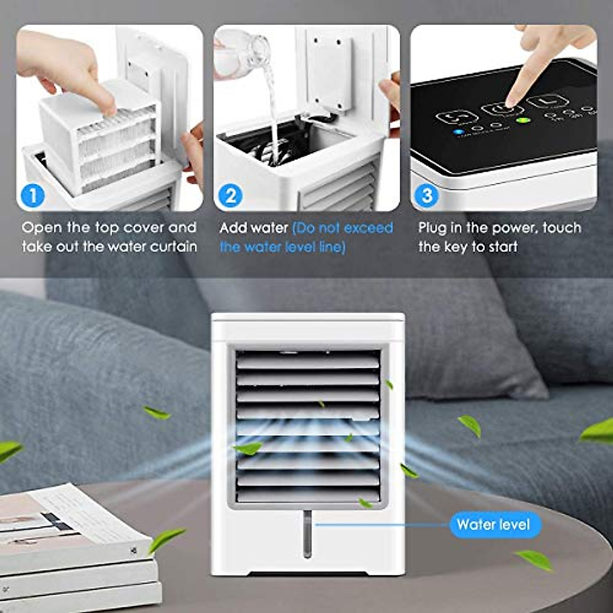 Personal Air Cooler, Portable Evaporative Conditioner with 3 Wind Speeds Touch Screen Small Desktop Cooling Fan, Mini Air Conditioner Fan for Home, Bedroom Room, Office, Dorm, Car, Camping Tent