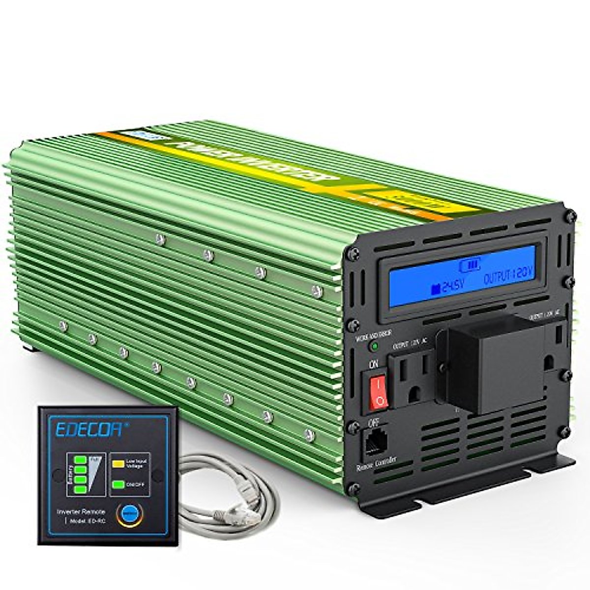 EDECOA 3000W 24V Power Inverter Modified Sine Wave DC 24V to 110V 120V AC Converter with Remote Controller and Hardwire Terminal LCD Display