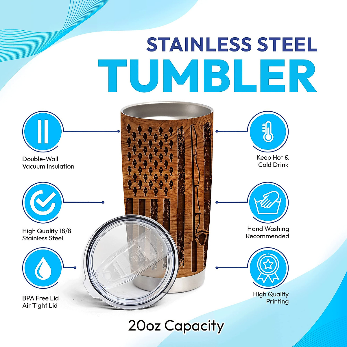 Hyturtle Personalized Fishing Gifts For Men - Can't Work Today My Arm Is In A Cast Tumbler 20 Oz Travel Coffee Mug Stainless Steel - Fathers Day Gift For Dad, Him, Boy, Husband On Birthday, Christmas