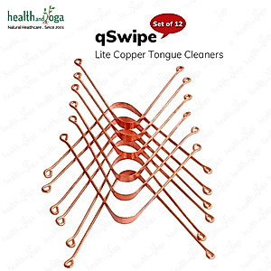 HealthAndYoga™ Oral Hygiene Tongue Scrapers – 24pcs Bulk Pack Disposable Metal Tongue Cleaners - qSwipe Lite Copper Tongue Cleaners (12 pack) + SteloSwipe Lite Stainless Steel Scrapers (12 Pack)