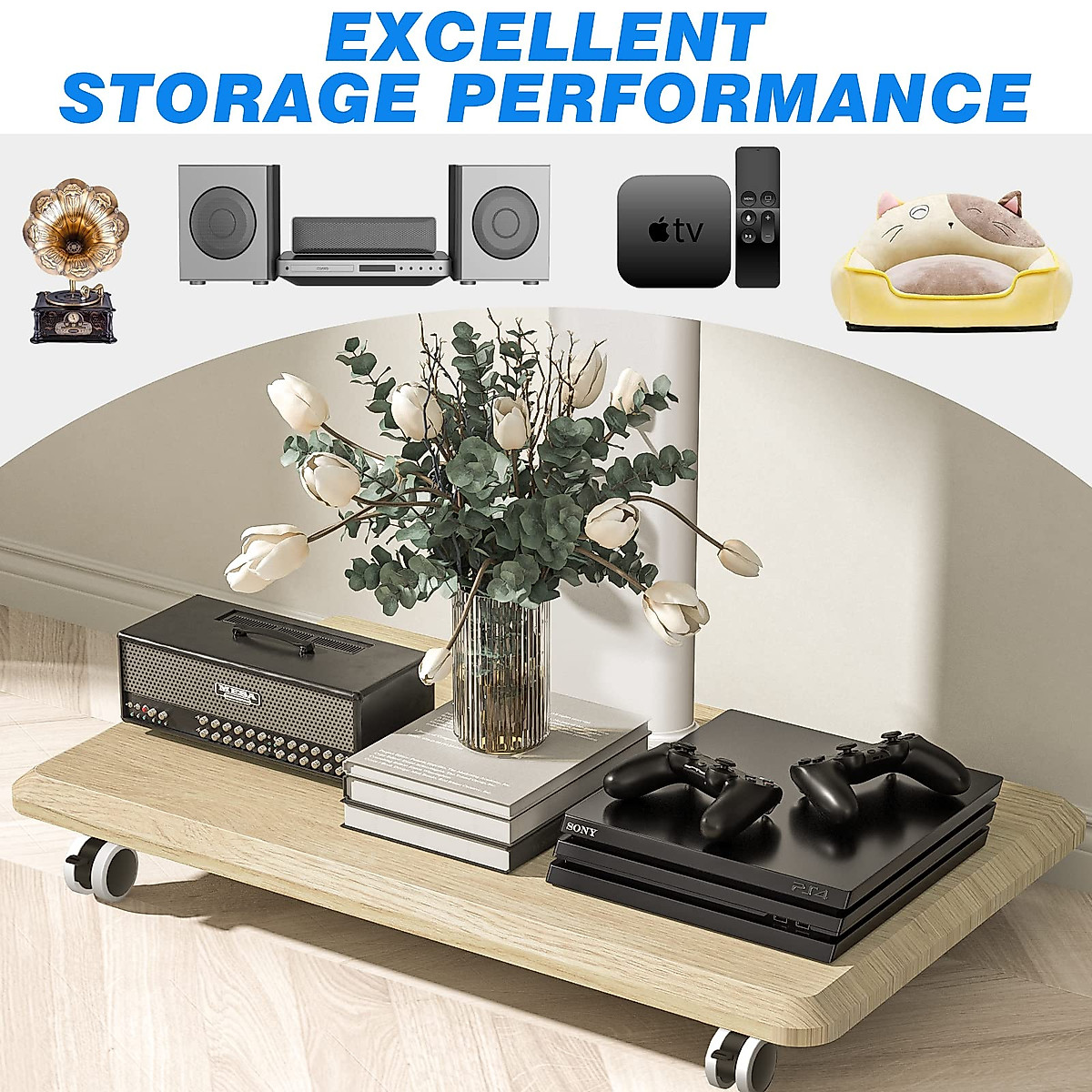 Rolling Floor TV Stand with Swivel Mount for 40-75 Inch Flat Screen/Curved TVs, 3-Shelf Heavy Duty Portable Mobile TV Cart with Wheels, Universal Tall TV Mount Trolley for Home and Office, White