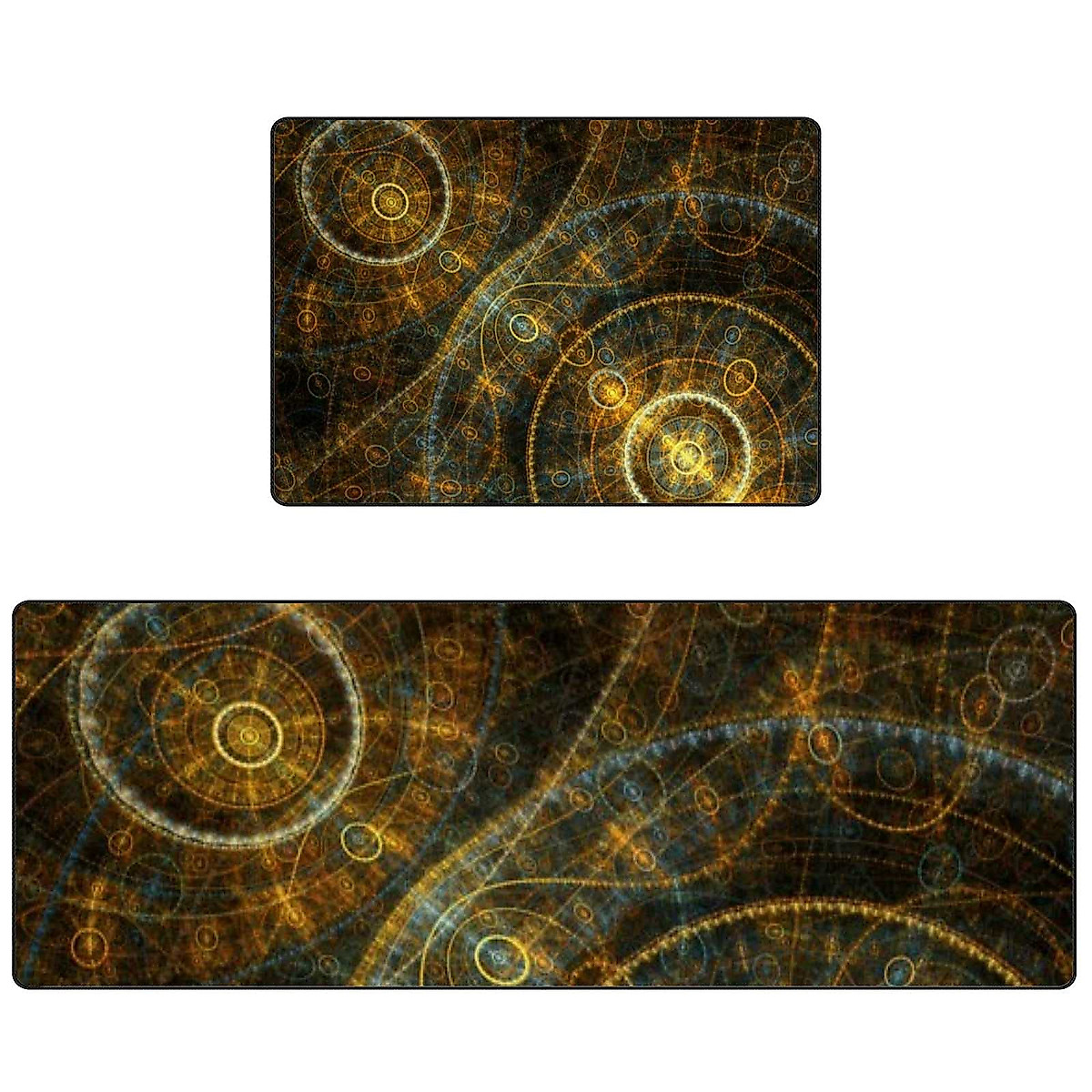 Kitchen Rugs and Mats Set of 2 Pieces Anti Fatigue Standing Mat Golden Mechanical Compass Steampunk Non Slip Washable Comfort Flooring Carpet Runner for Kitchen Home
