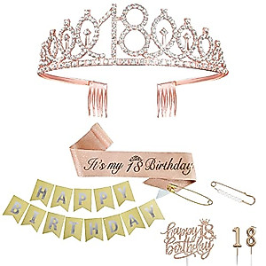 18th Birthday Sash and Tiara Cofashion 18 Birthday Crown and Sash, 18 Birthday Decoration Tiara-Include 18th Birthday Crown, 18 Birthday Girl Sash, Cake Topper 18th Birthday Girl Candles, 18th Birthday Banner & 2 Pins 18th Birthday Gift for Girls