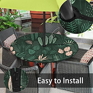 Britown Tropical Palm Leaf Round Outdoor Tablecloth With Umbrella Hole, Fitted Table Cover With Zipper, Outdoor Camping Essentials, Waterproof Umbrella Table Cloth with elastic (45''-54'')