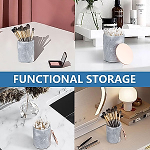 MARBBNEST Marble Storage Container with Metal Lid, Functional Organizer for Makeup Brushes, Cotton Swabs, and Accessories - Elegant Countertop Solution (White)
