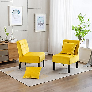 Freemax Velvet Fabric Accent Chair Armless Leisure Side Chair Cute Decorative Slipper Chair Small Tufted Single Sofa Chair for Living Room Bedroom Office Reading Room Nook (Yellow)
