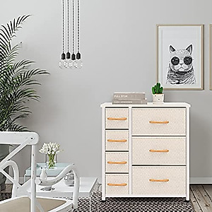 AZL1 Life Concept Vertical Dresser Storage Tower, Steel Frame, Wood Top, Easy Pull Fabric Bins-Organizer Unit for Bedroom, Hallway, Entryway, Closets-7 Drawers, Ivory