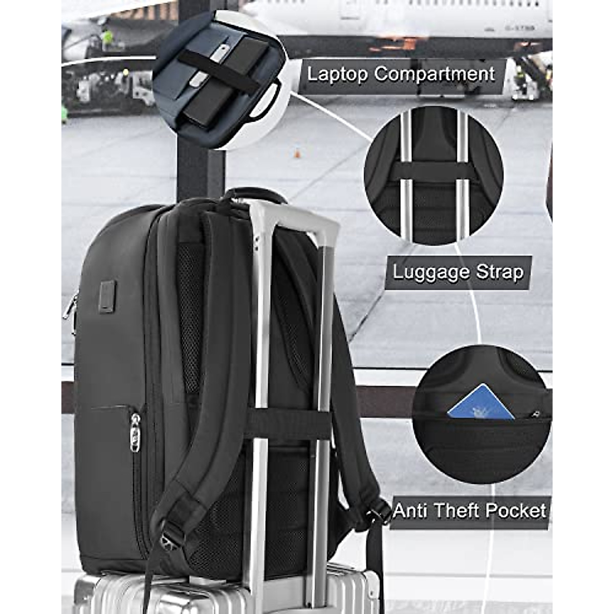 MATEIN Backpack for Travel, Waterproof Expandable Carry on Backpack for Men with USB Charging Port & Wet Bag, Extra Large TSA 17 Inch Laptop Backpack Business Work Computer Bag Flight Approved, Black
