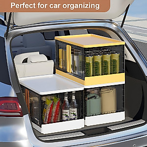 T&Jero 19 Gal Collapsible Storage Bins with Lids and Wheels, Stackable Plastic Closet Organizer with Doors, Foldable Storage Container for Dorm Room Organizing, 3 Pack