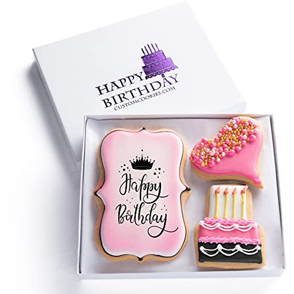Custom Birthday Sugar Cookies in Gift Box - Kosher, Hand Decorated Treats for Women
