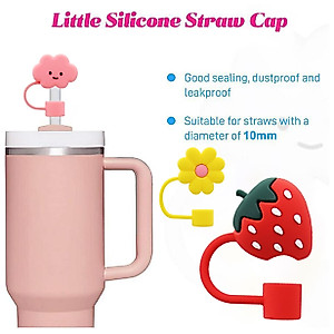 Flower Straw Cover Cap for Stanley Cup Silicone Straw Topper Compatible with 30 and 40 Oz Tumbler with Handle,Straw Tip Covers 10 mm 0.4 in for Straw Tip Covers (6pcs Strawberry Cloud Flower)