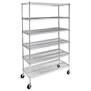 AmazonCommercial Heavy-Duty 6-Tier Steel Wire Shelving with Optional Wheels, NSF Certified, Chrome, 18" D x 48" W x 75" H (76'' H with wheels)