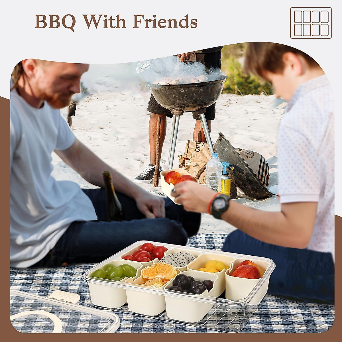 ALYBIT Divided Serving Tray with Lid and Handle - Snackle Box Charcuterie Container for Portable Snack Platters - Clear Organizer for Candy, Fruits, Nuts, Snacks - Perfect for Party, Entertaining