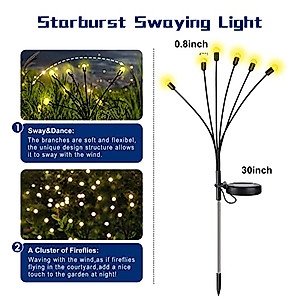 LBMZVZU Solar Garden Lights - Solar Outdoor Lights Waterproof - Solar Powered Firefly Lights - Solar String Lights Outdoor - Landscape Lighting, Pathway Decorative, Warm White ( 6 Packs )