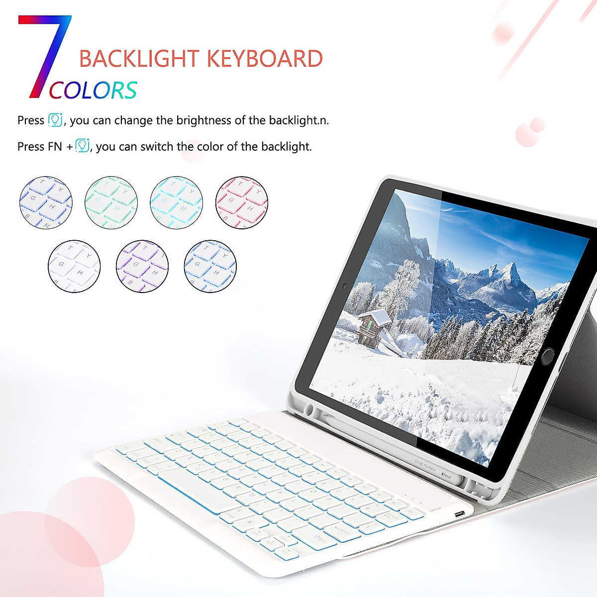 Backlit Keyboard Case with Mouse Compatible with iPad Pro 10.2 9th/8th/7th Gen, iPad Air 3, iPad Pro 10.5 2017, Detachable Keyboard US Layout with Cover & Mice, Rose Gold