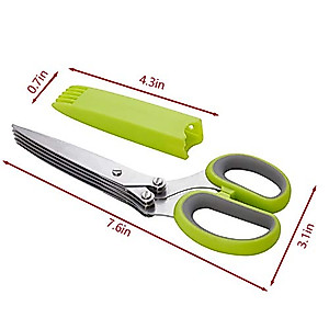 LHS Herb Scissors with 5 Multi Stainless Steel Blades and Safe Cover Kitchen Gadgets Cutter, Kitchen Chopping Shear, Mincer, Sharp Dishwasher Safe Kitchen Gadget, Culinary Cutter