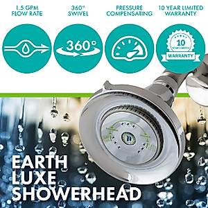 Niagara Conservation N3915CH Earth Luxe 3-Spray with 1.5 GPM 3.35-in. Wall Mount Adjustable Fixed Shower Head in Chrome, 1-Pack | Bathroom Shower Head Sprayer with Pressure Compensation