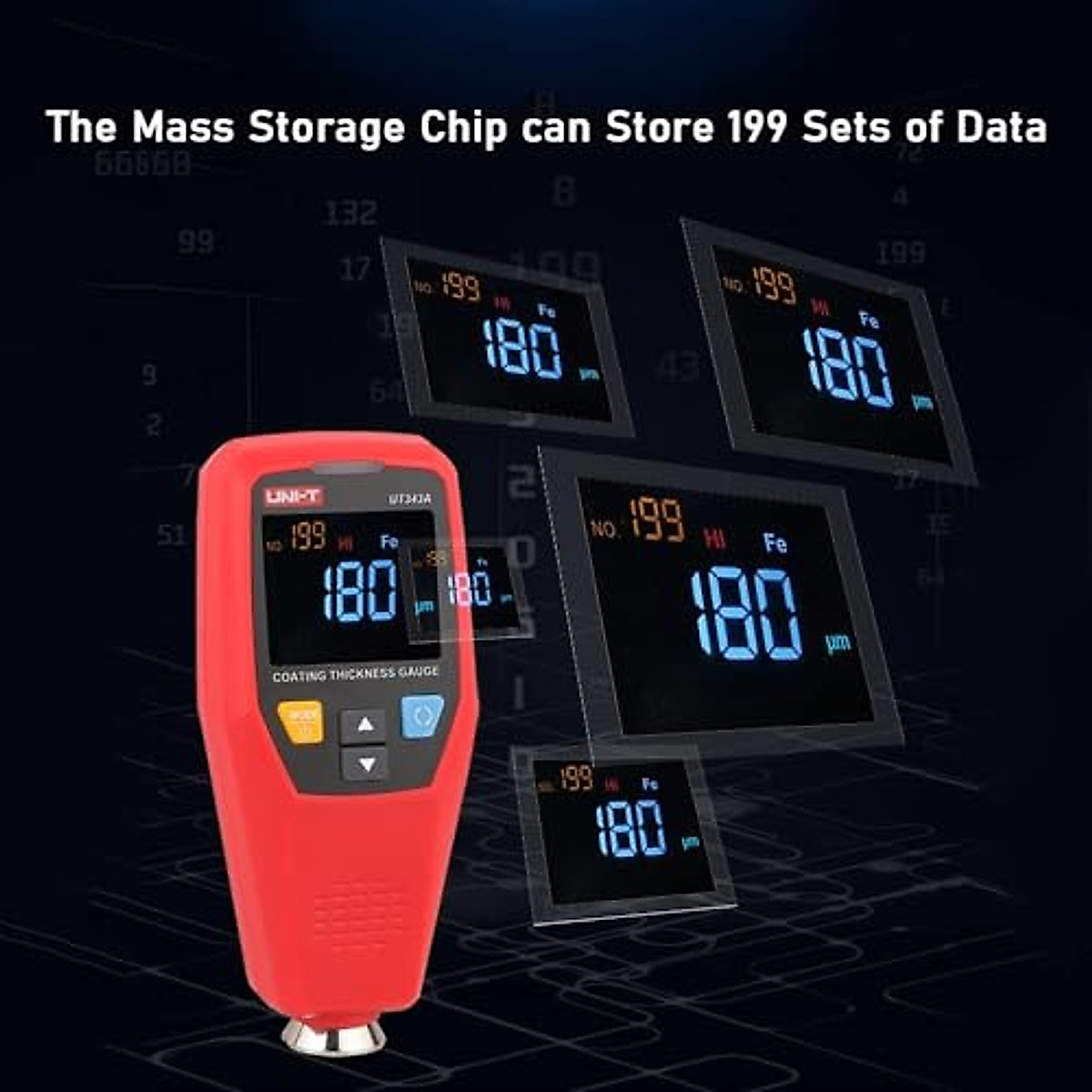 UNI-T UT343A Digital Coating Thickness Composite Gauge Meter Automobile Paint Film Tester Measuring FE/NFE Paint Tool USB Data Storage Single-Point Multi-Point Quick Judgment Prompt