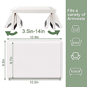 Danfoxer Couch Arm Tray,Bamboo Couch Tray,Folding Sofa Tray,Anti-Slip Sofa Armrest Tray,Couch Arm Table-Clip-On Couch Desk for Drinks, Snacks,Phone,Remote Control（White）