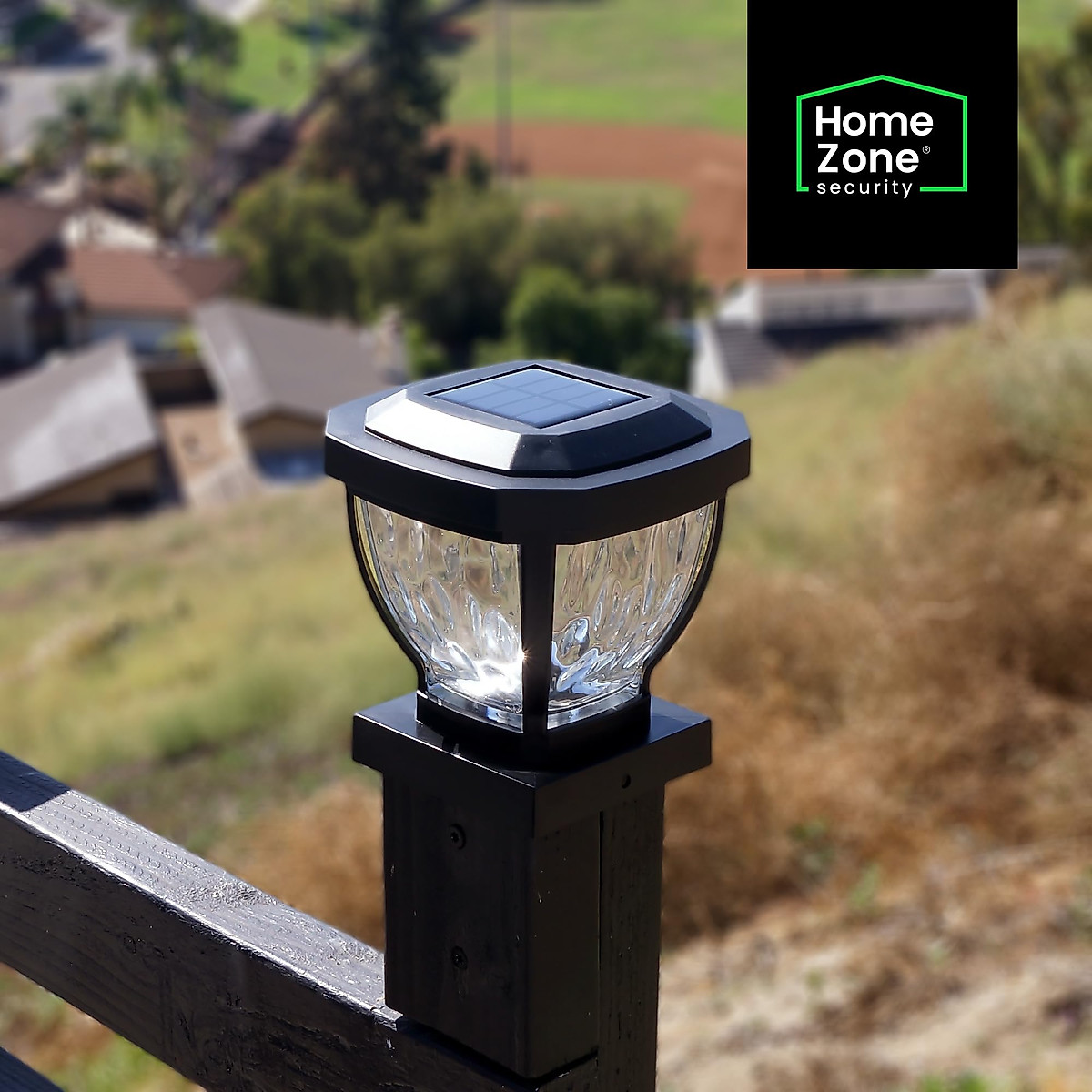 Home Zone Security Solar Post Cap Lights - Decorative Glass LED Outdoor Fits 3.5 x 3.5 in. Post Lights, Black (2-Pack)
