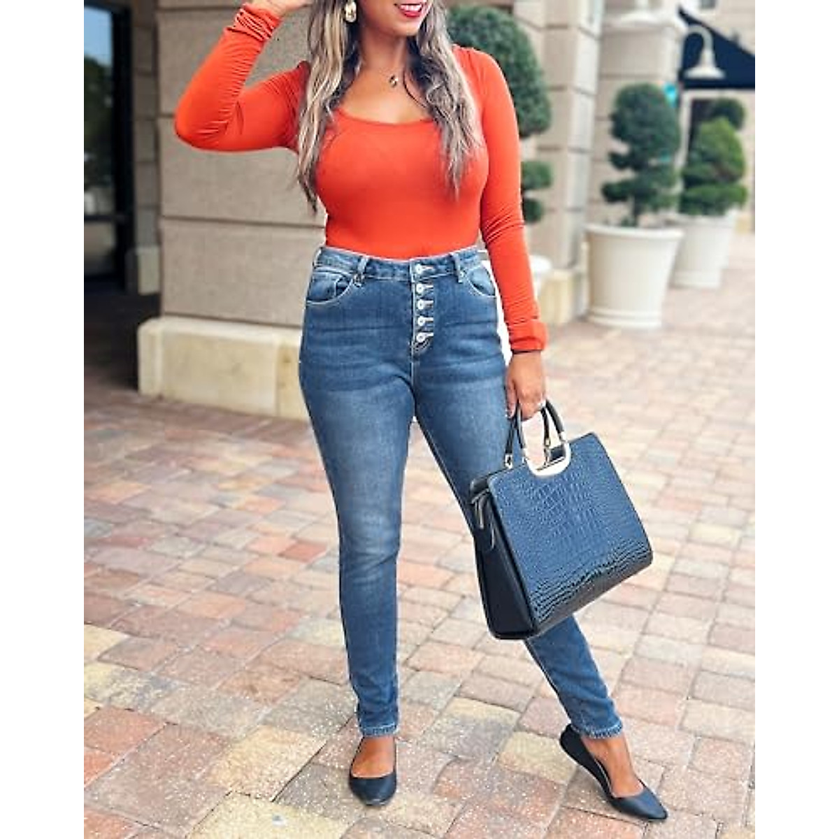 GRAPENT Cute Winter Outfits for Women Fleece Lined Jeggings Womens Jeans Skinny Denim Jeggings Slimming Jeans Slim Jeans Color Classic Blue Size L Large Size 12 Size 14