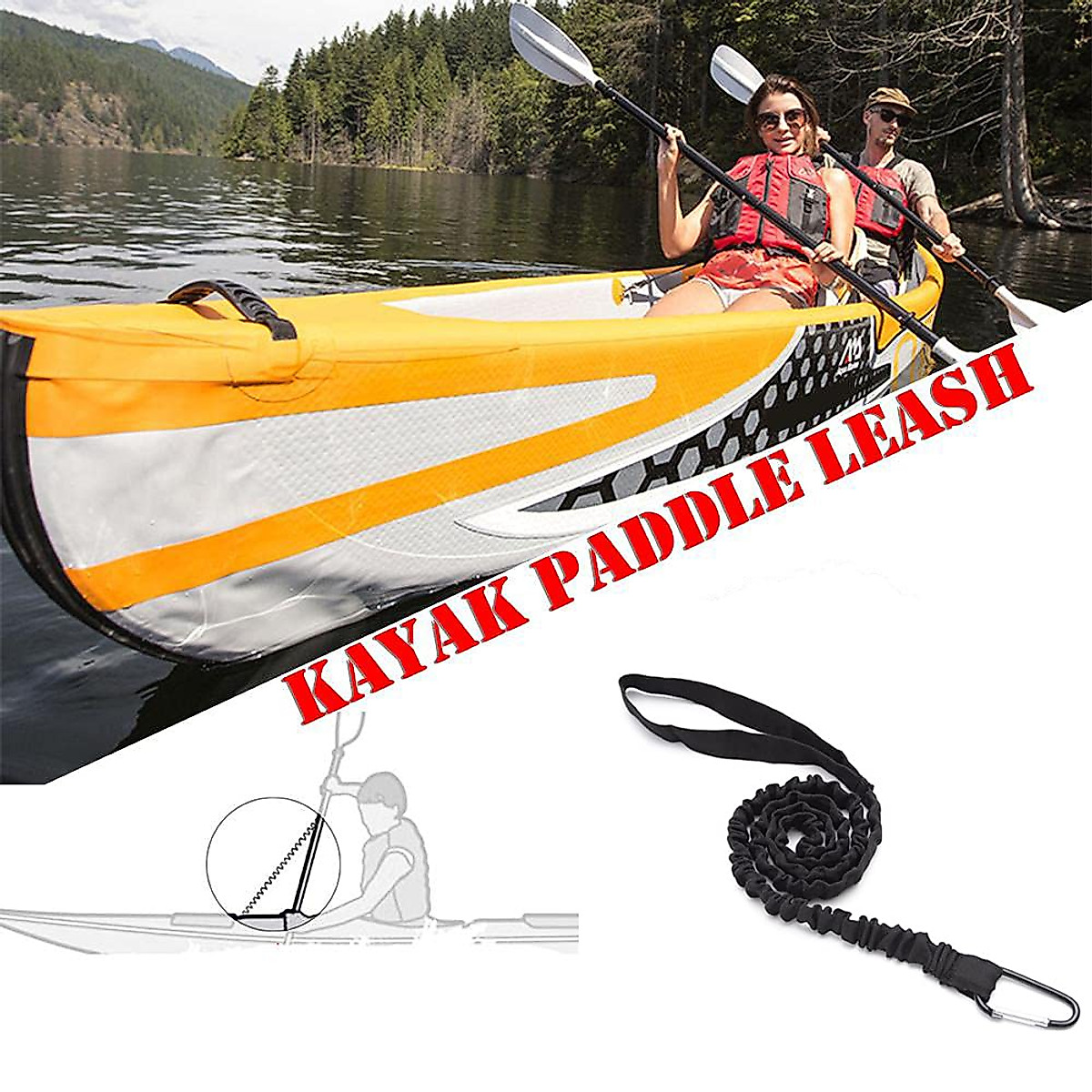 Kayak Stand Up Assist Strap Pull Up Strap Multi-Purpose Kayak Canoe Drag Strap,Strong Handle Adjustable Length from 34-54 inch (with Paddle Leash)